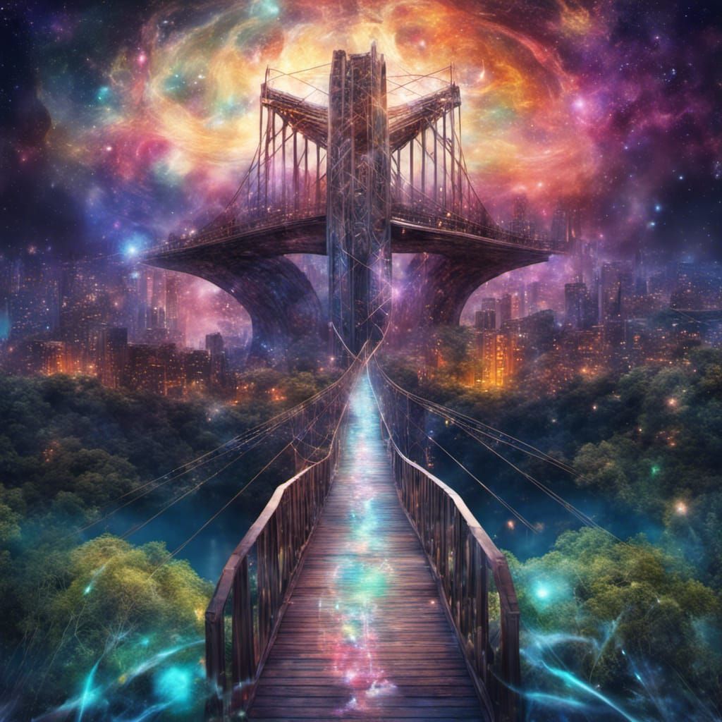 bridge connecting to a city - AI Generated Artwork - NightCafe Creator