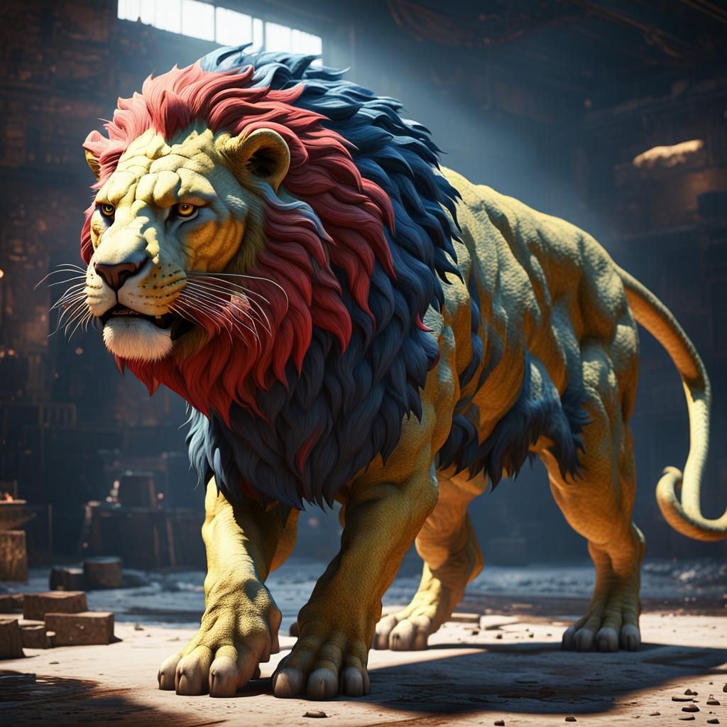 Lion don't tread on me Influenced by Ming Yang, octane render, Randy Vargas, Henry Hering RAW ...
