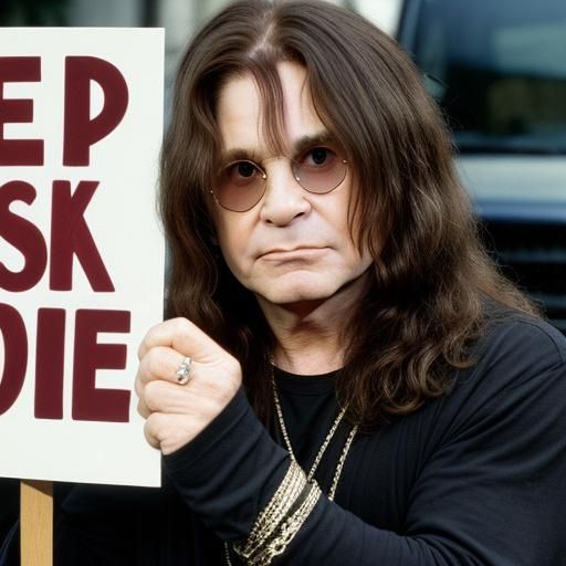 Ozzy Osbourne holding a sign that says his music sucks - AI Generated ...