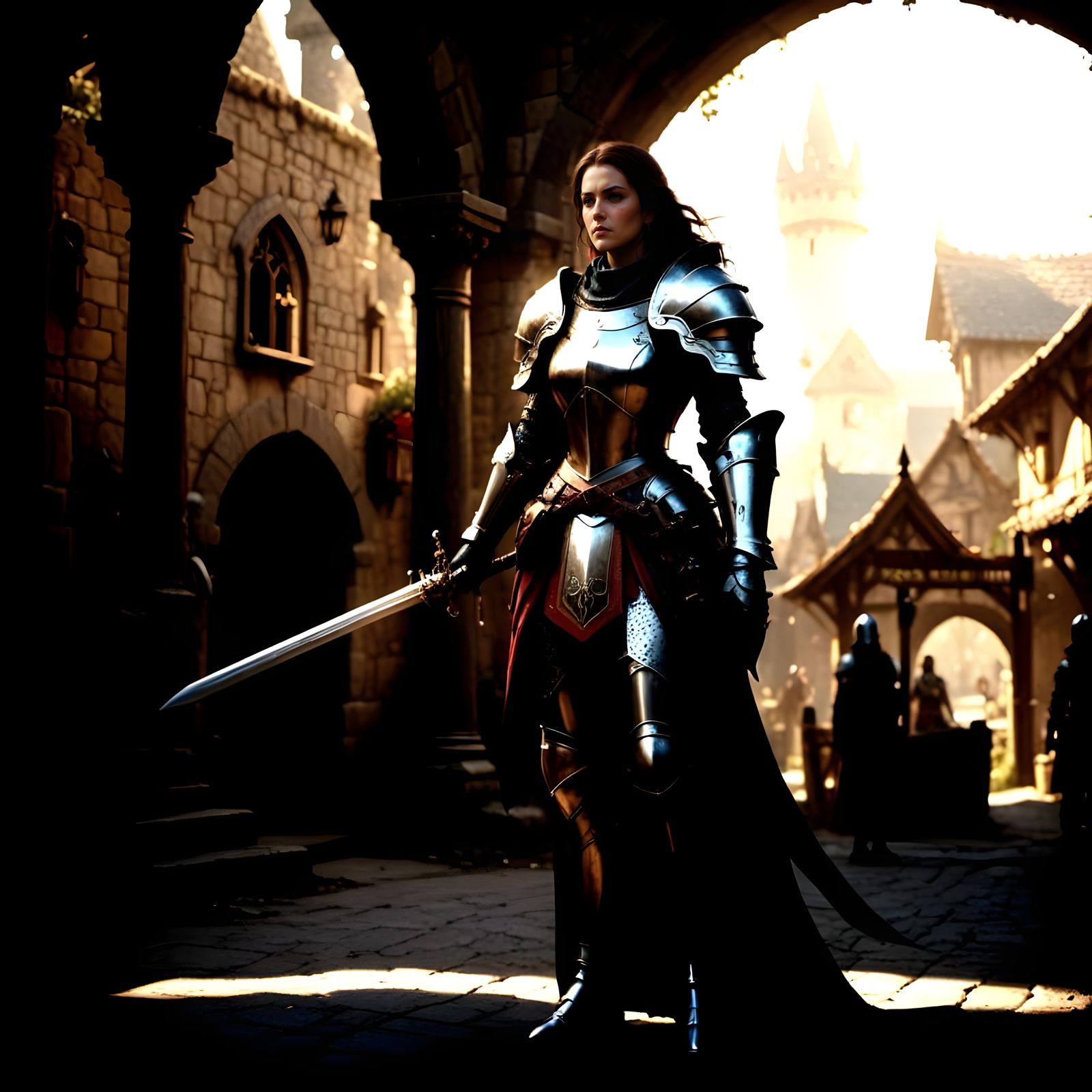 Lady knight guarding the entrance to the village...