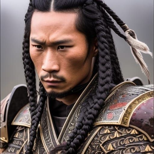 A warrior stalks through the fog. His armor looks Mongolian in origin ...