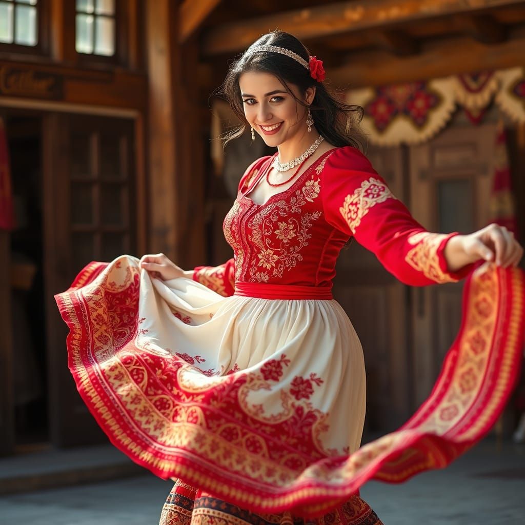 dancing II - Woman Dancing in Traditional Russian Attire