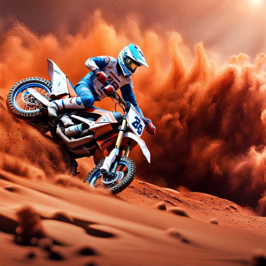 dirt bikes racing on Mars , highly detailed , dust behind bikes ...