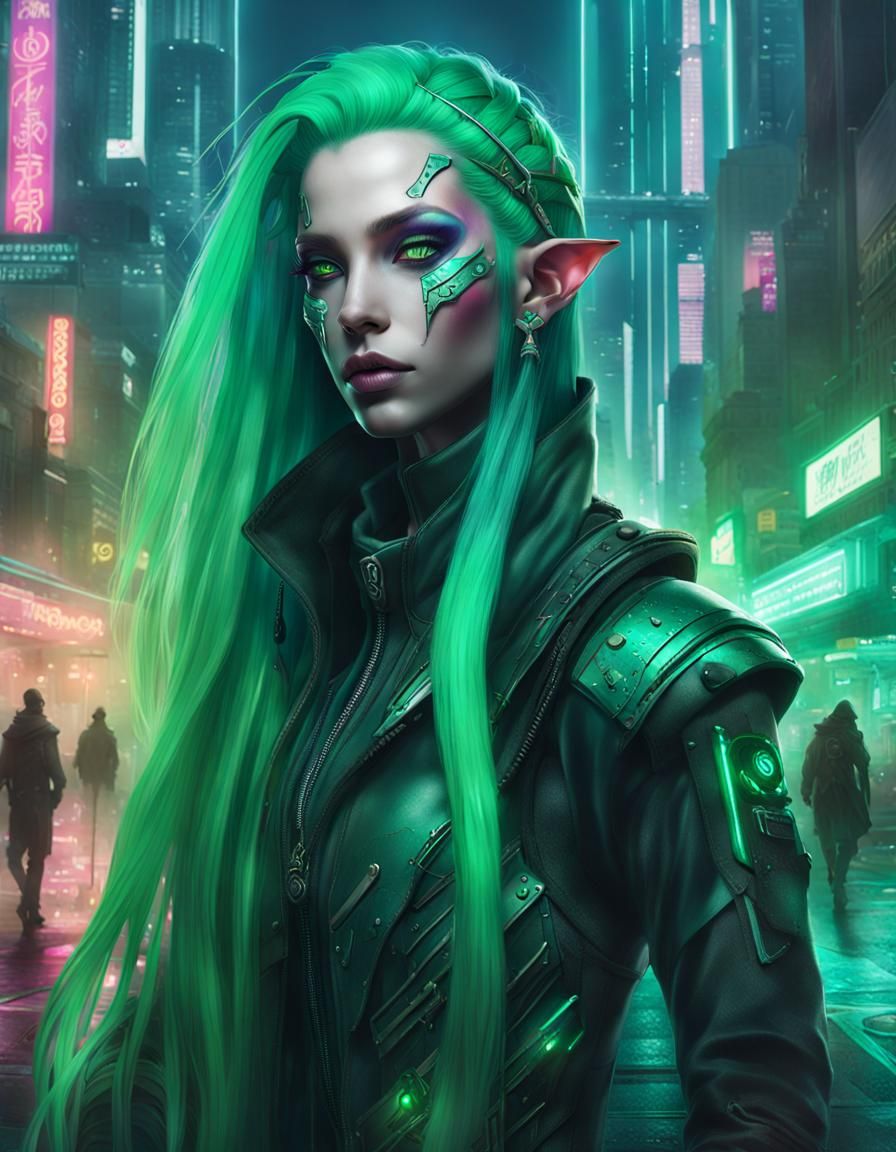Cyber-punk dark elf Goddess - AI Generated Artwork - NightCafe Creator