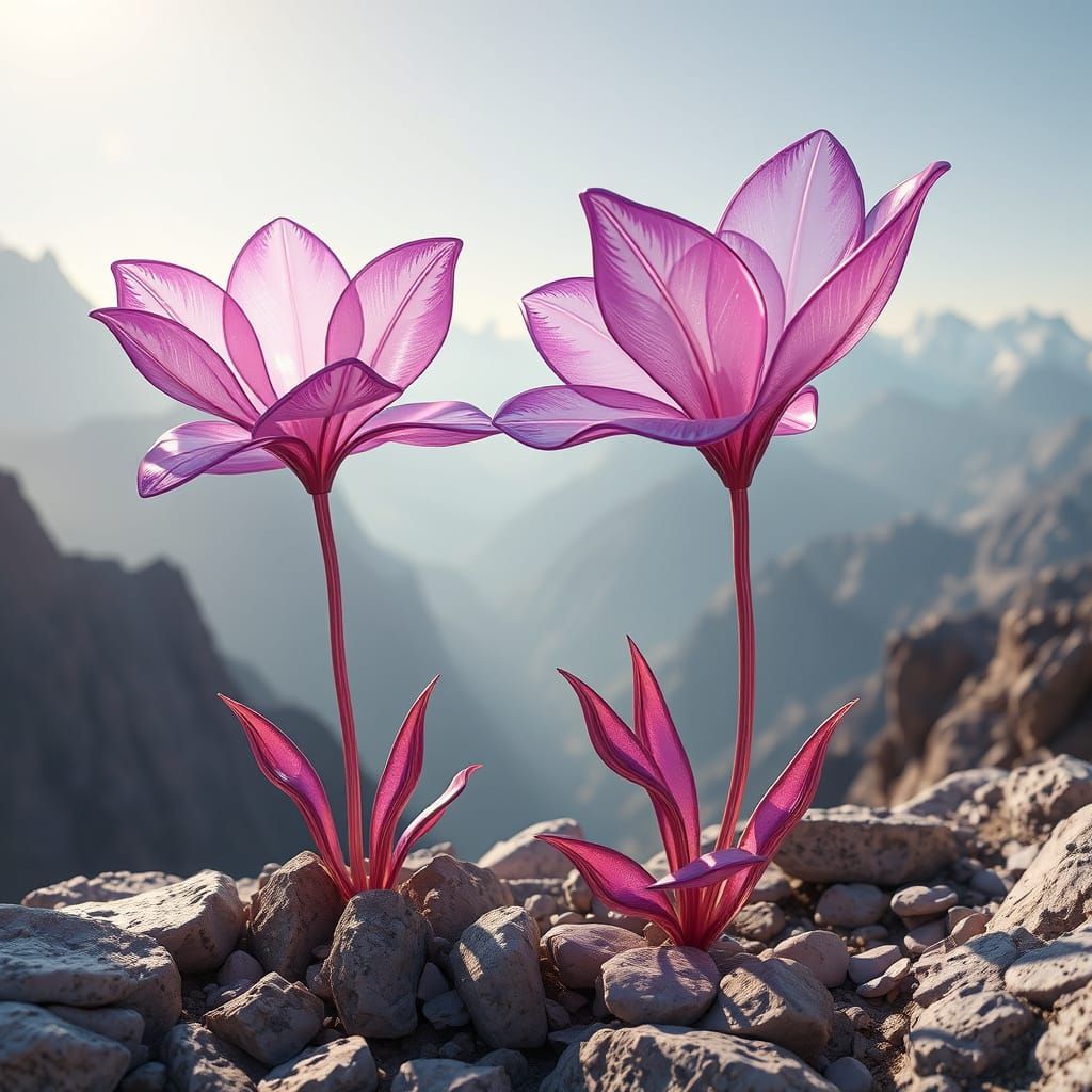 Surreal Glass Flowers Bloom Amidst Majestic Rocky ... - AI Art