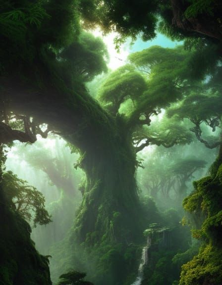 Fantasy World of Greensky: Ancient Tree Civilizati... - AI Art