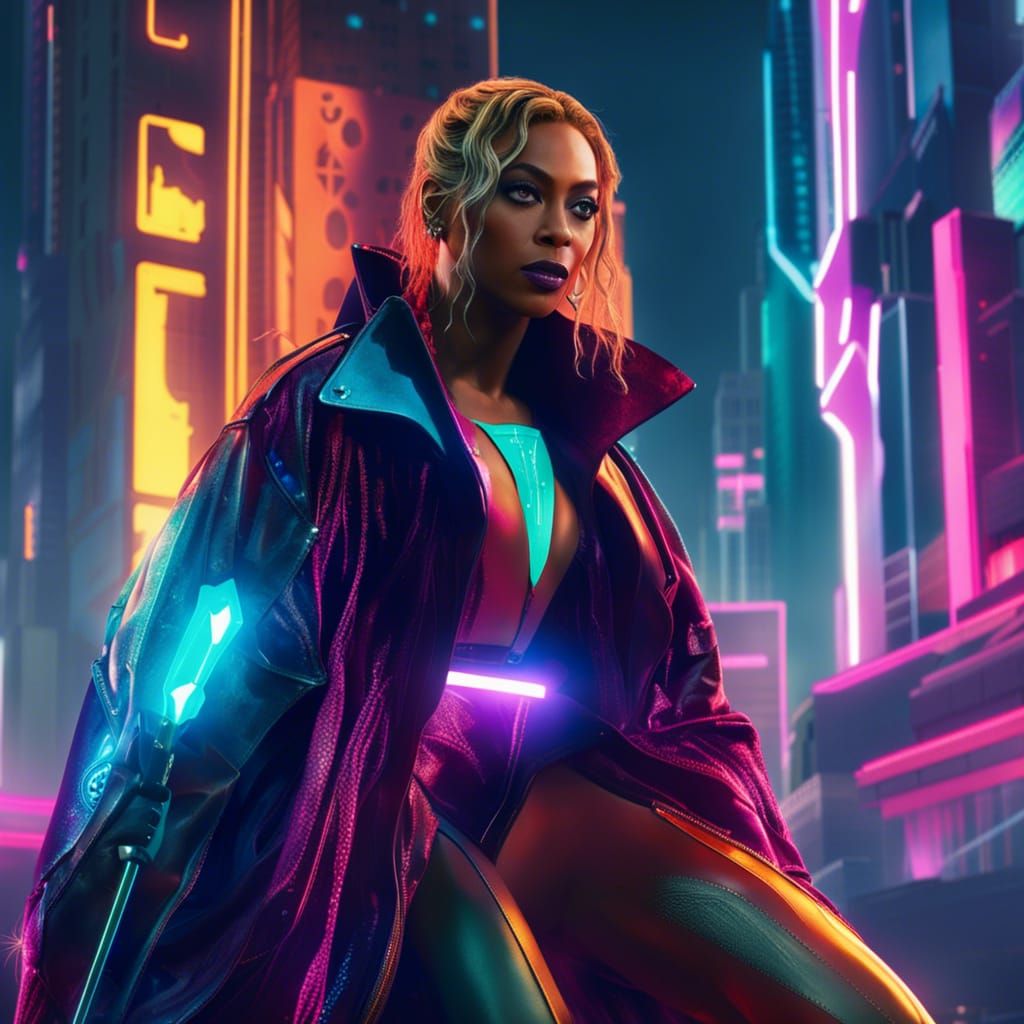 Beyonce in Neon Lights - AI Generated Artwork - NightCafe Creator