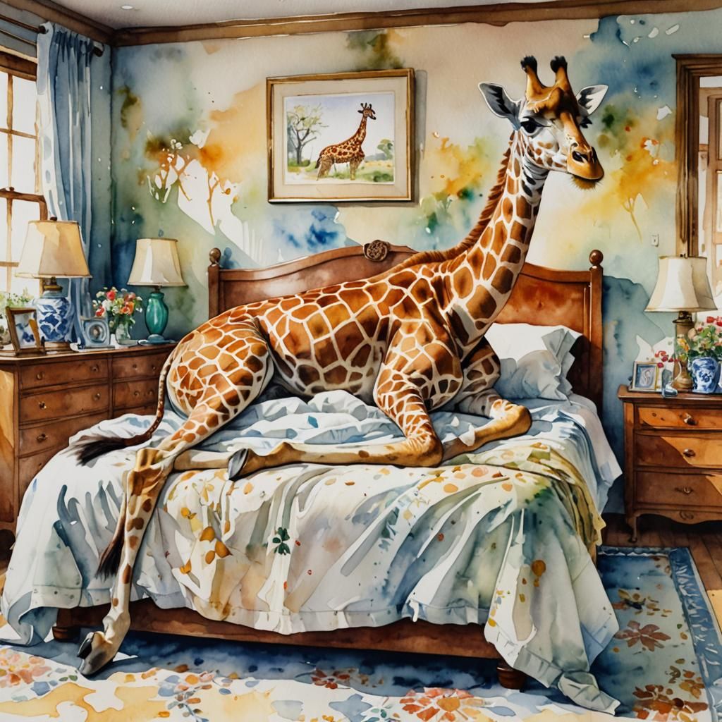 giraffe lying in the marital bed - AI Generated Artwork - NightCafe Creator