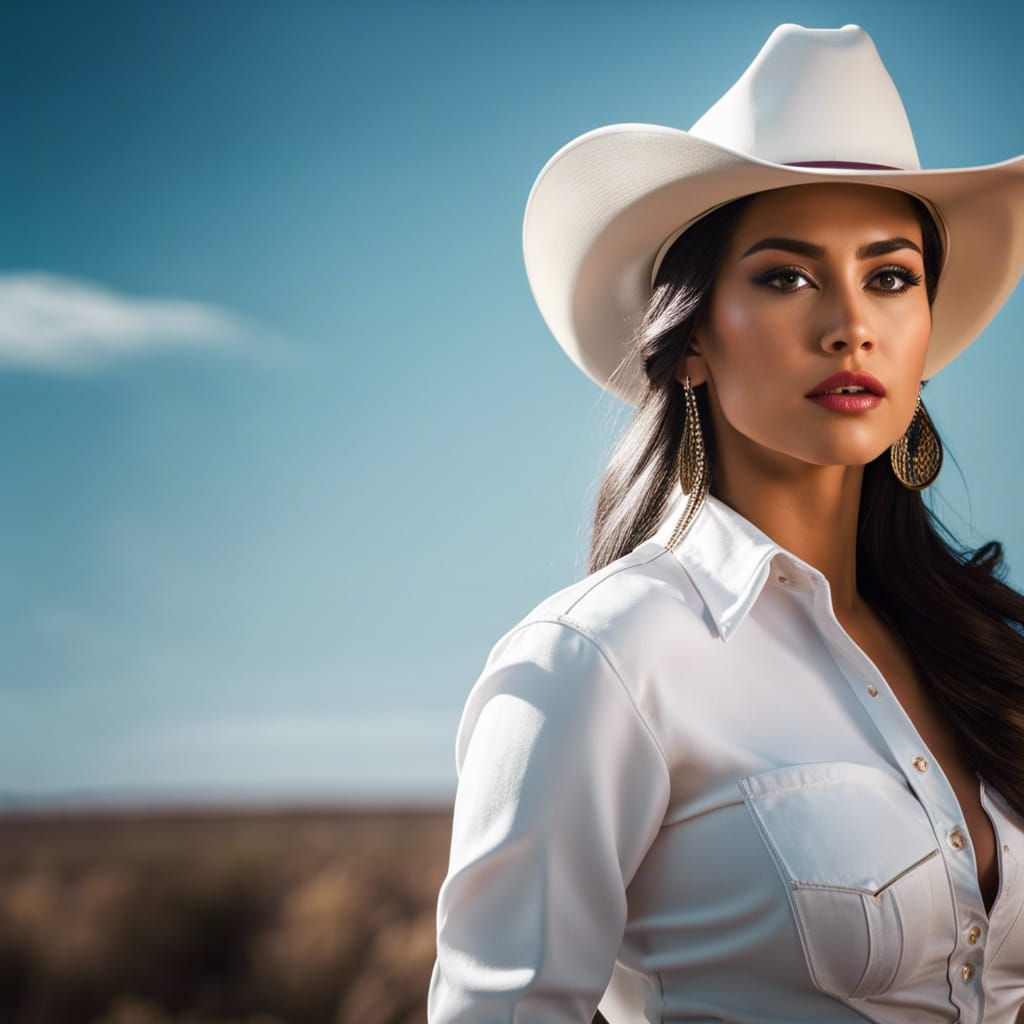 portrait+ style photograph, full body pose, skimpy Latina cowgirl ...