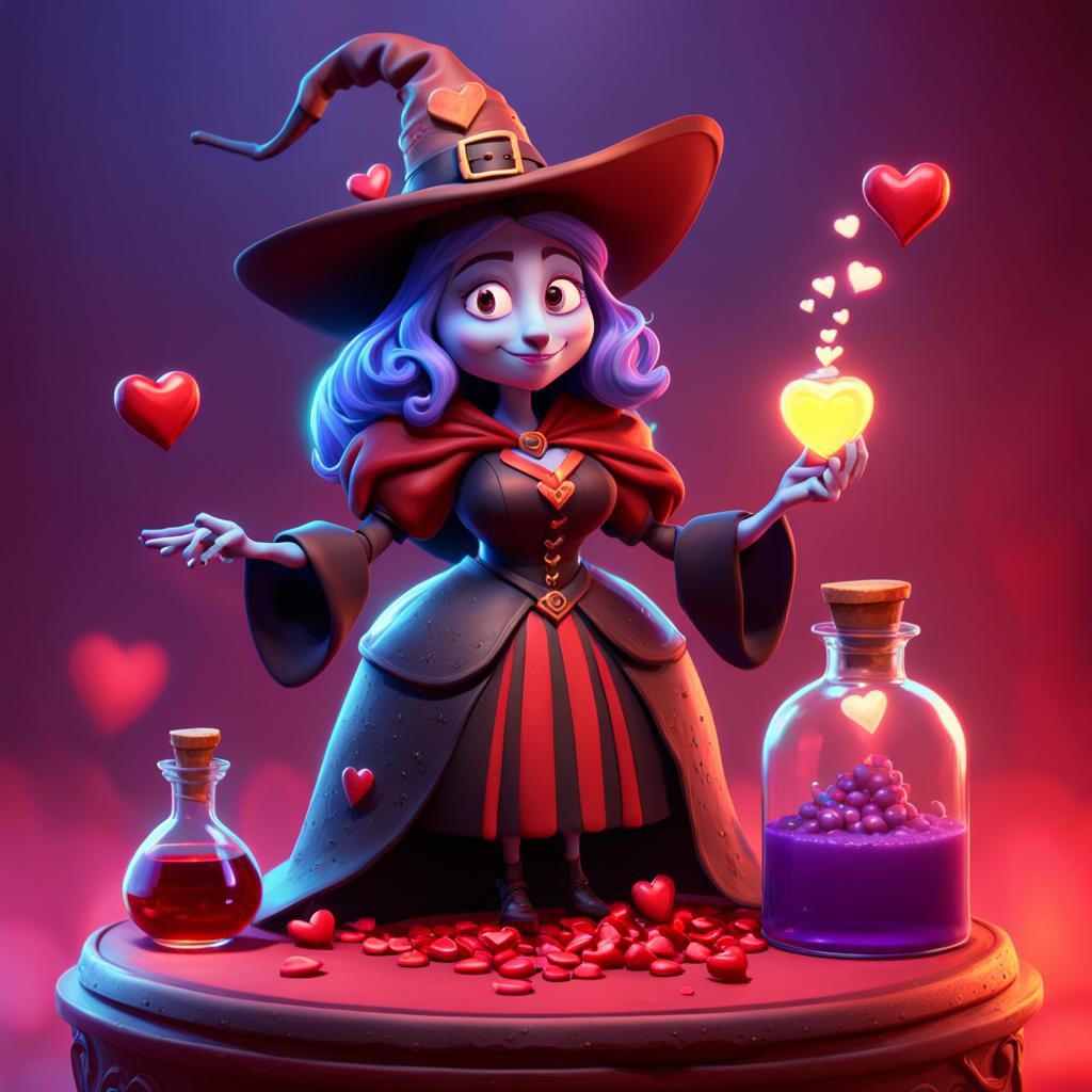 Witch of hearts with love potions - Pixar-Inspired Witch of...