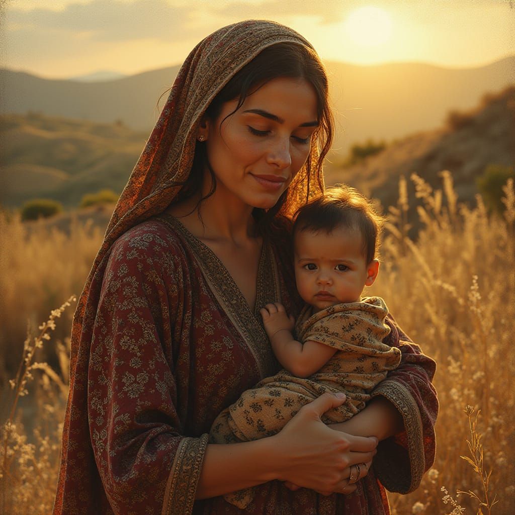 Ancient Sardinian Mother in Traditional Garb with ... - AI Art