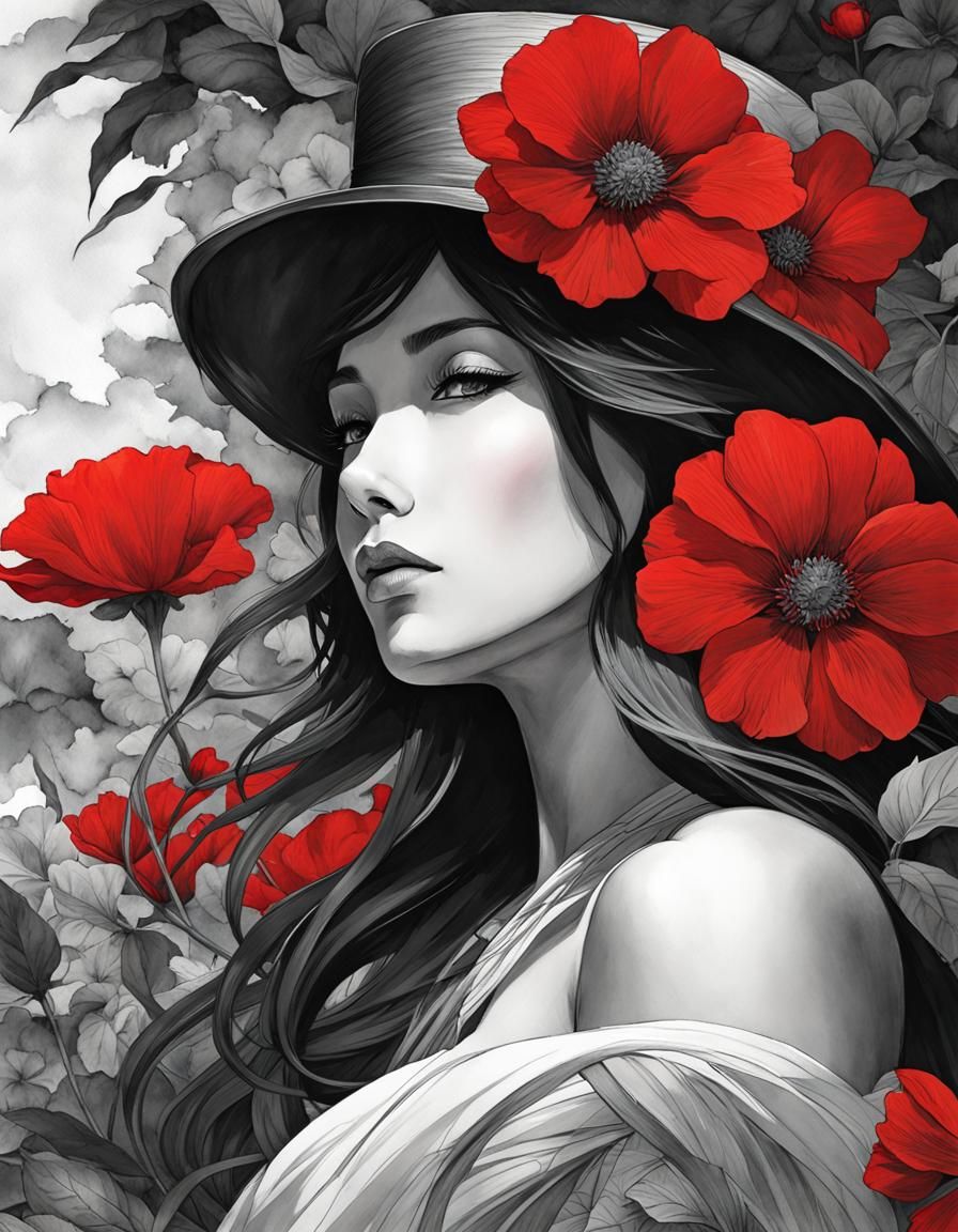 Female portrait (selective color art) - AI Generated Artwork ...