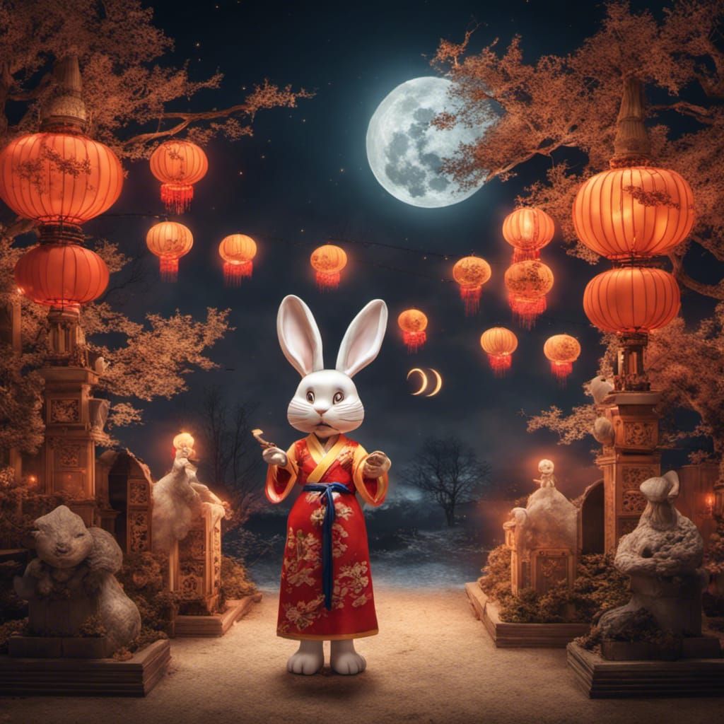 mid autumn festival with rabit and lady moon - AI Generated Artwork ...