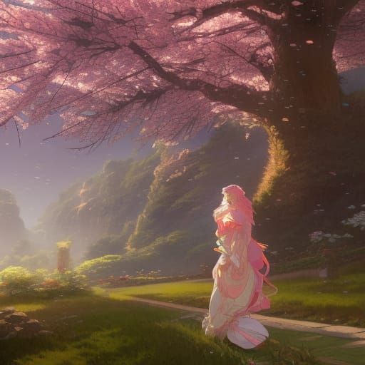 Ghibli cherry blossom ruins background - AI Generated Artwork ...
