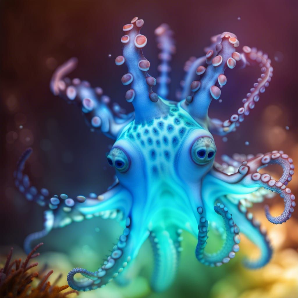 HDR render of a tropical blue-ring Octopus attacking, sharp focus ...