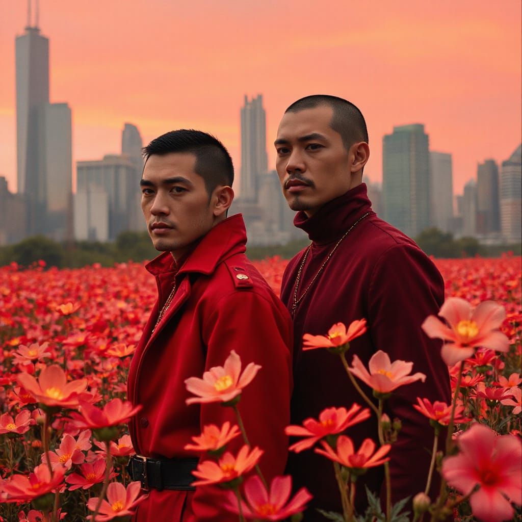 Floral dieselpunk - Vincent - Crimson Dieselpunk Men in Flor...