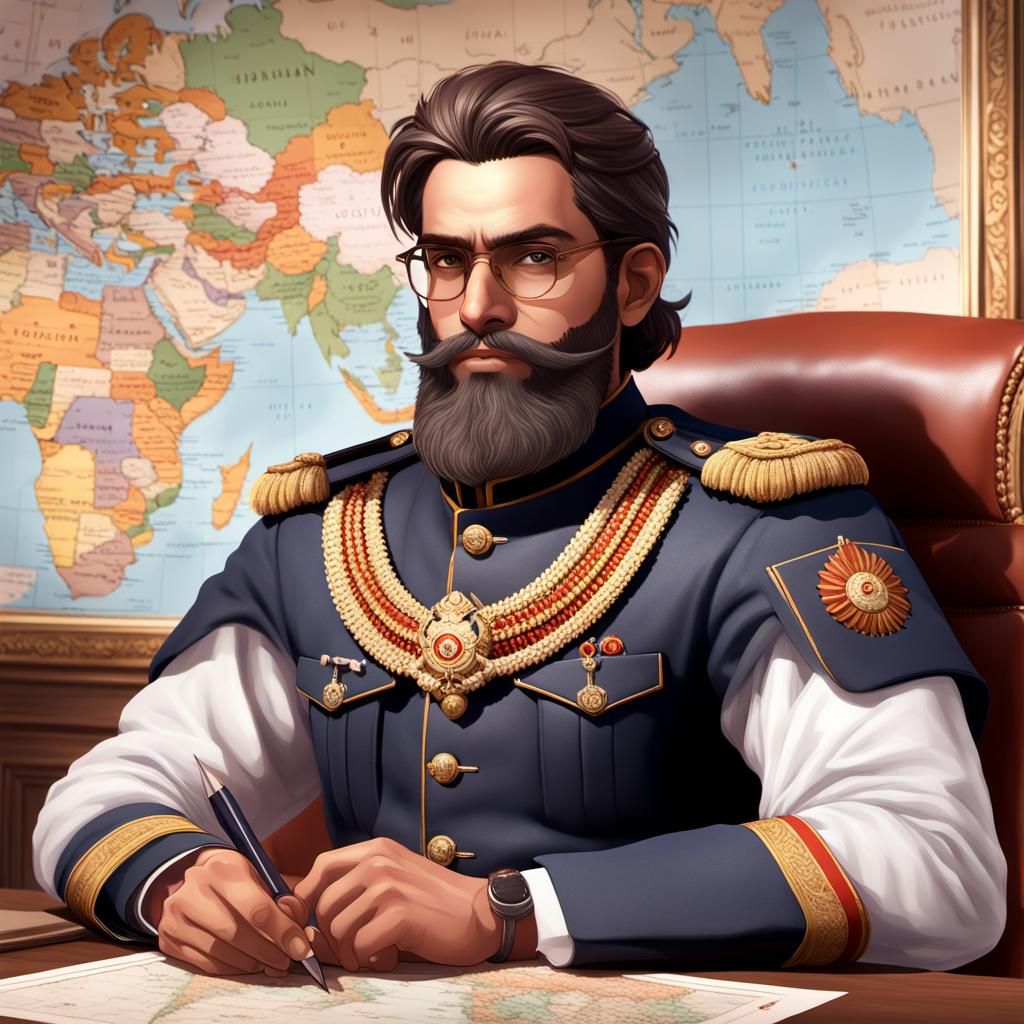 Army General sitting in cabinet behind map of Indian subcontinent ...