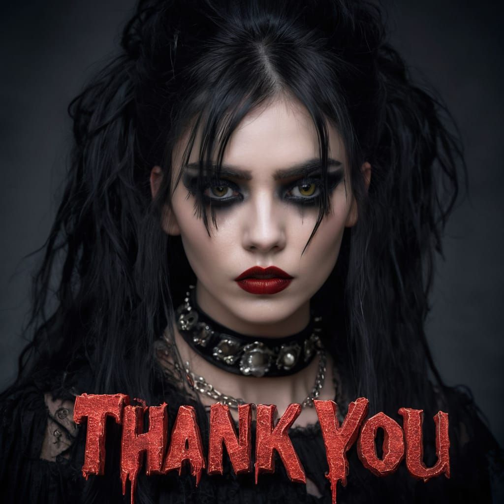 A close-up of an extremely beautiful, stunningly gorgeous goth woman ...