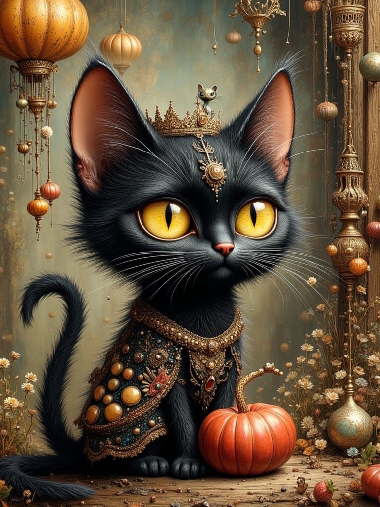 Star Bat the whimsical cat - Whimsical Bohemian Feline in Go...