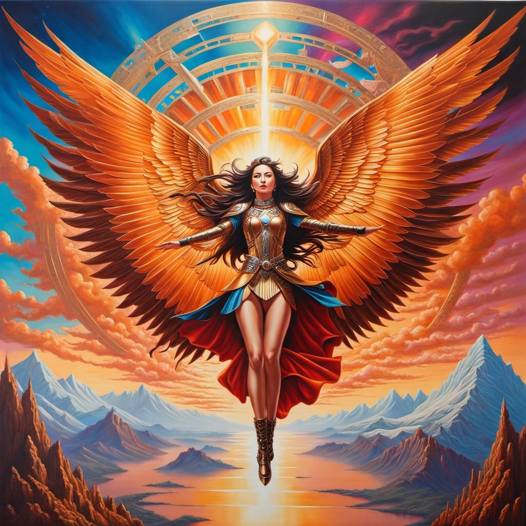Picture Art Cryopunk, Oil on Canvas, Beautiful Flying Woman /02 - AI ...