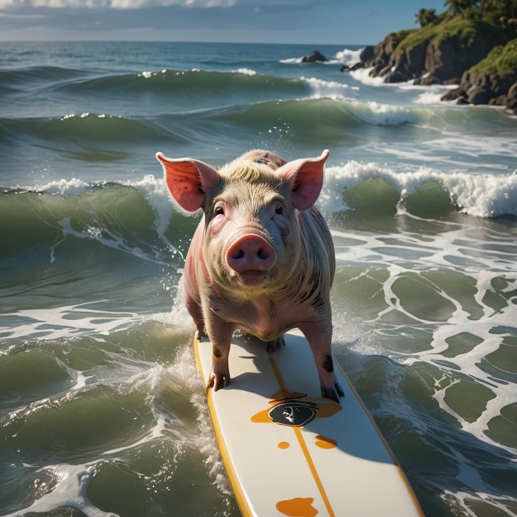 surfing pig - AI Generated Artwork - NightCafe Creator