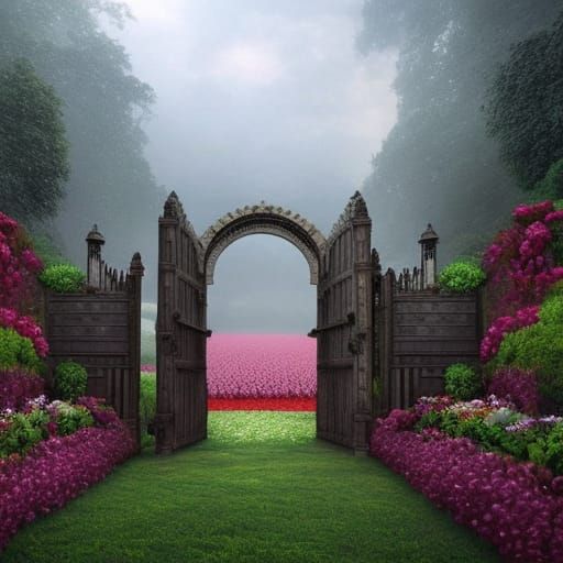 Gate leading to flowers - AI Generated Artwork - NightCafe Creator