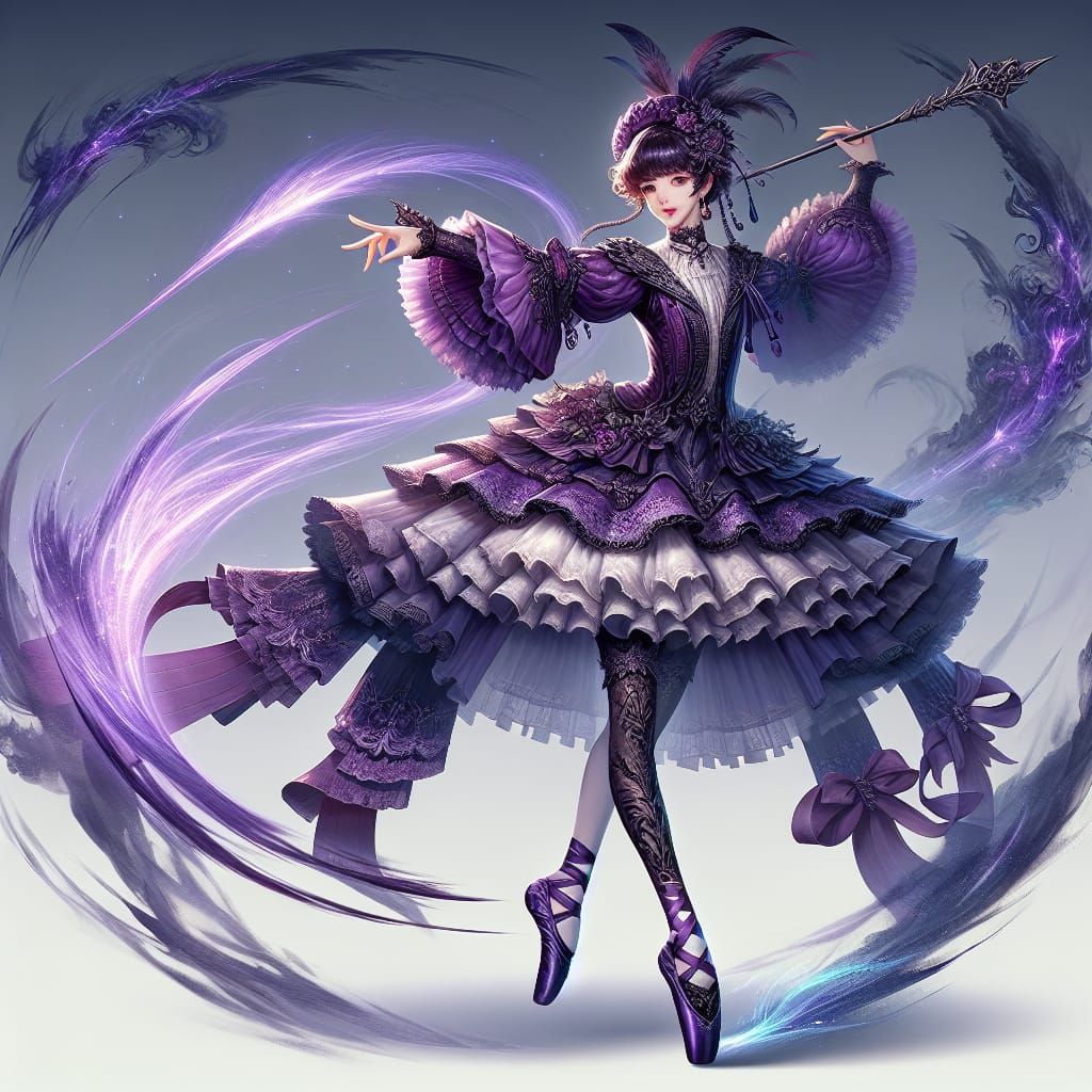 The image is of a beautiful fantasy ballerina sorceress. The violet ...