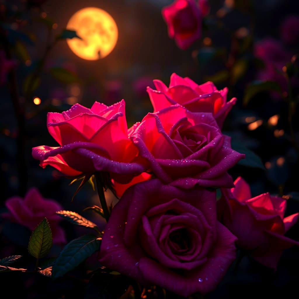 Moonlit Rose in Bloom: Dark Romanticism - AI Art