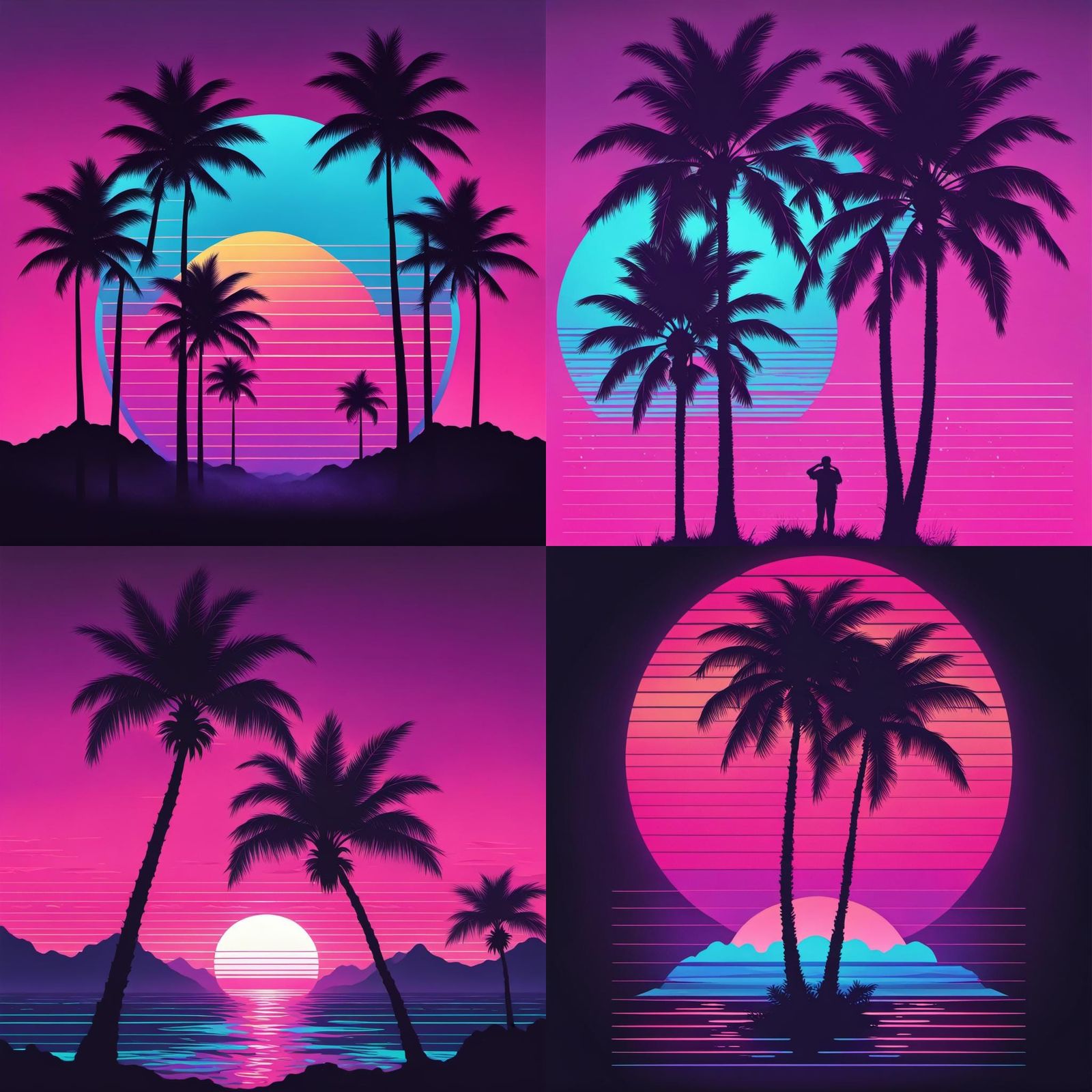 palm tree silhouette retrowave vaporwave aesthetic art - AI Generated ...