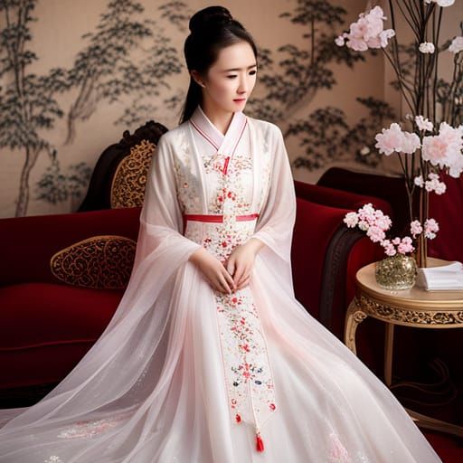Stunning chinese hanfu wedding dress, big white base color yarn ...