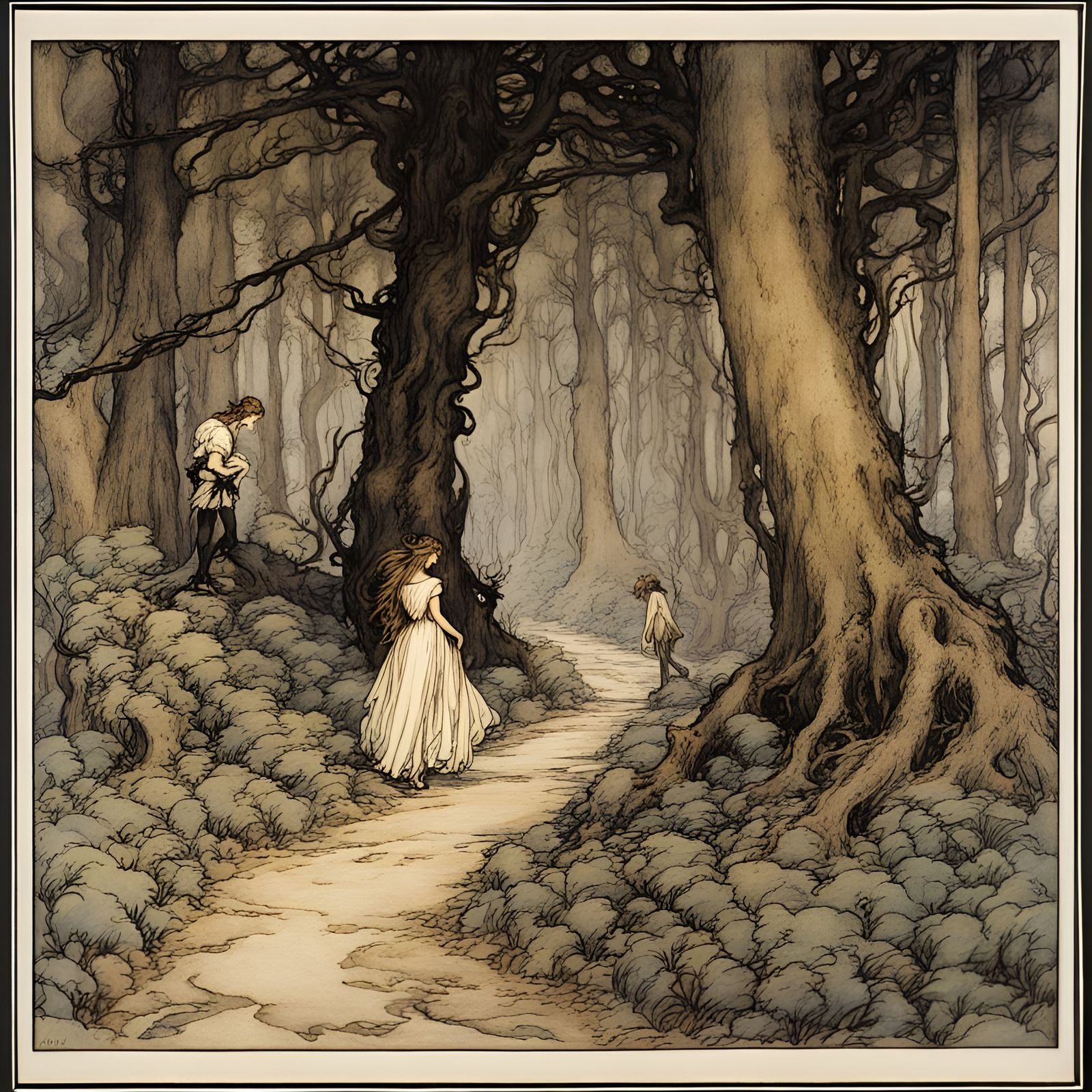 Walk through fantasy fairy enchanted forest, art by arthur rackham - AI ...