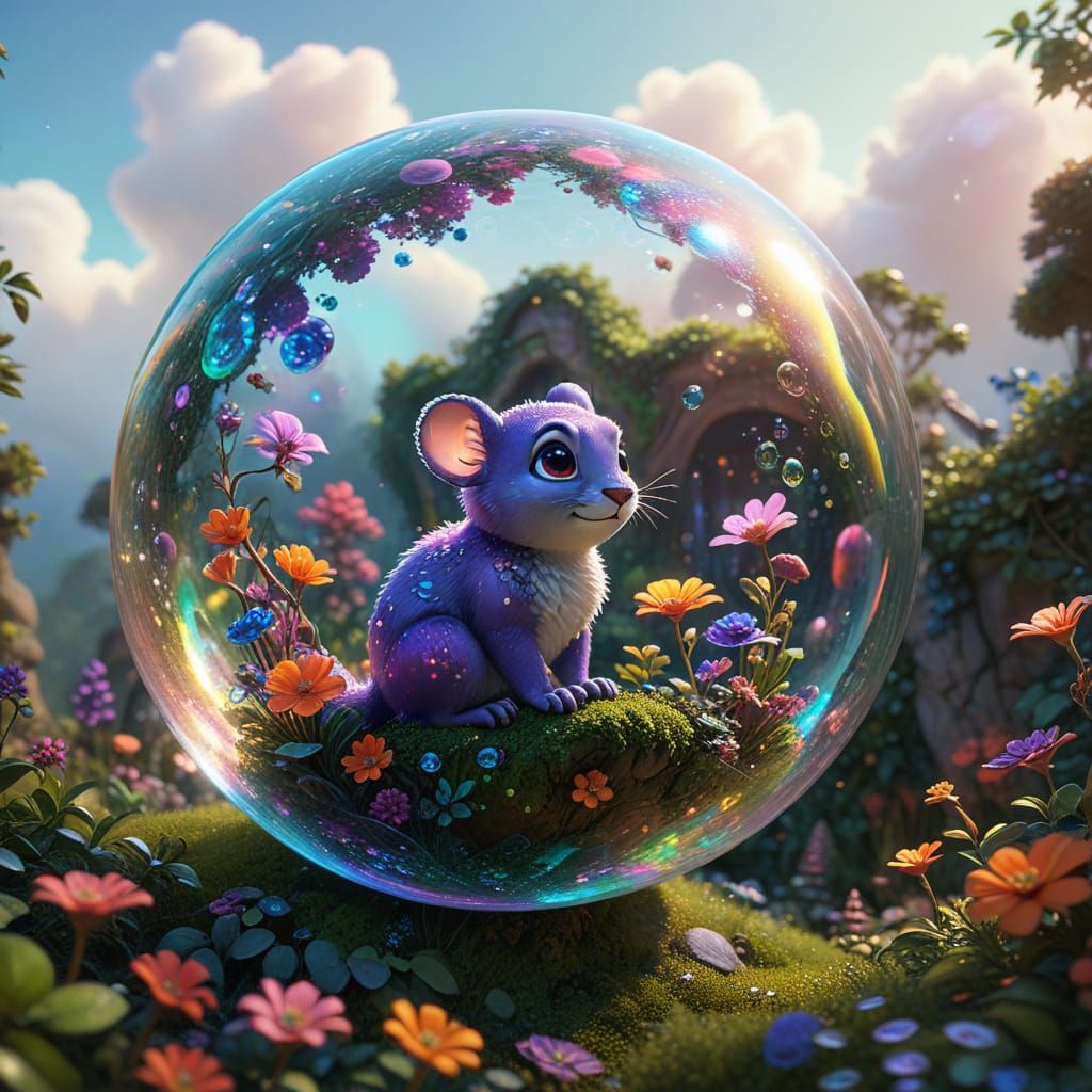 Cute Creature in Floating Bubble, Fantasy Concept ... - AI Art