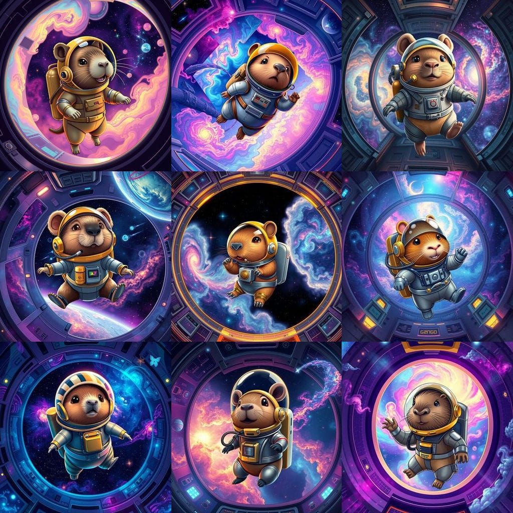 Cosmic Capybara in Holographic Spaceship - AI Art