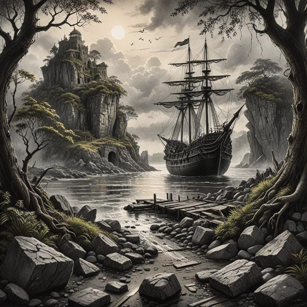 charcoal fantasy island ship port - Fantasy Island Galleon i...