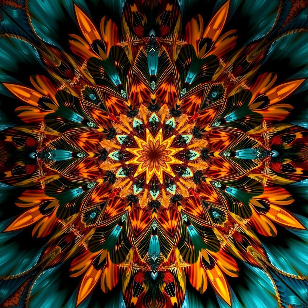 a mesmerizing fractal formation where delicate, overlapping feather ...