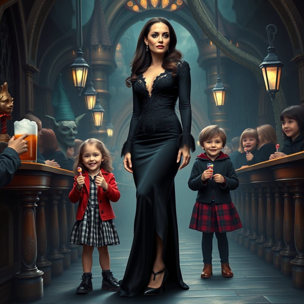 Angelina Jolie in Gothic Elegance at Hogwarts - AI Art