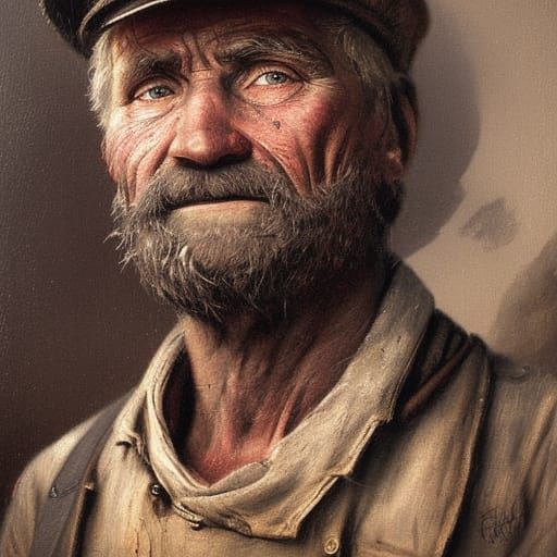 a portrait of an old coal miner in 19th century, beautiful painting ...