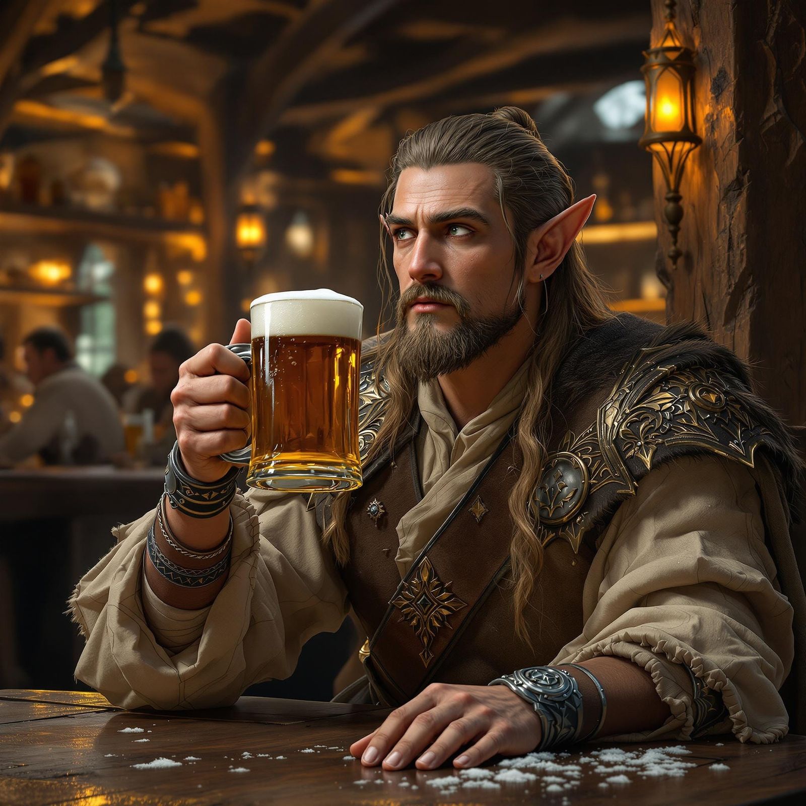 The Elven Ranger - The Elven Ranger in a Cozy Tavern Scene