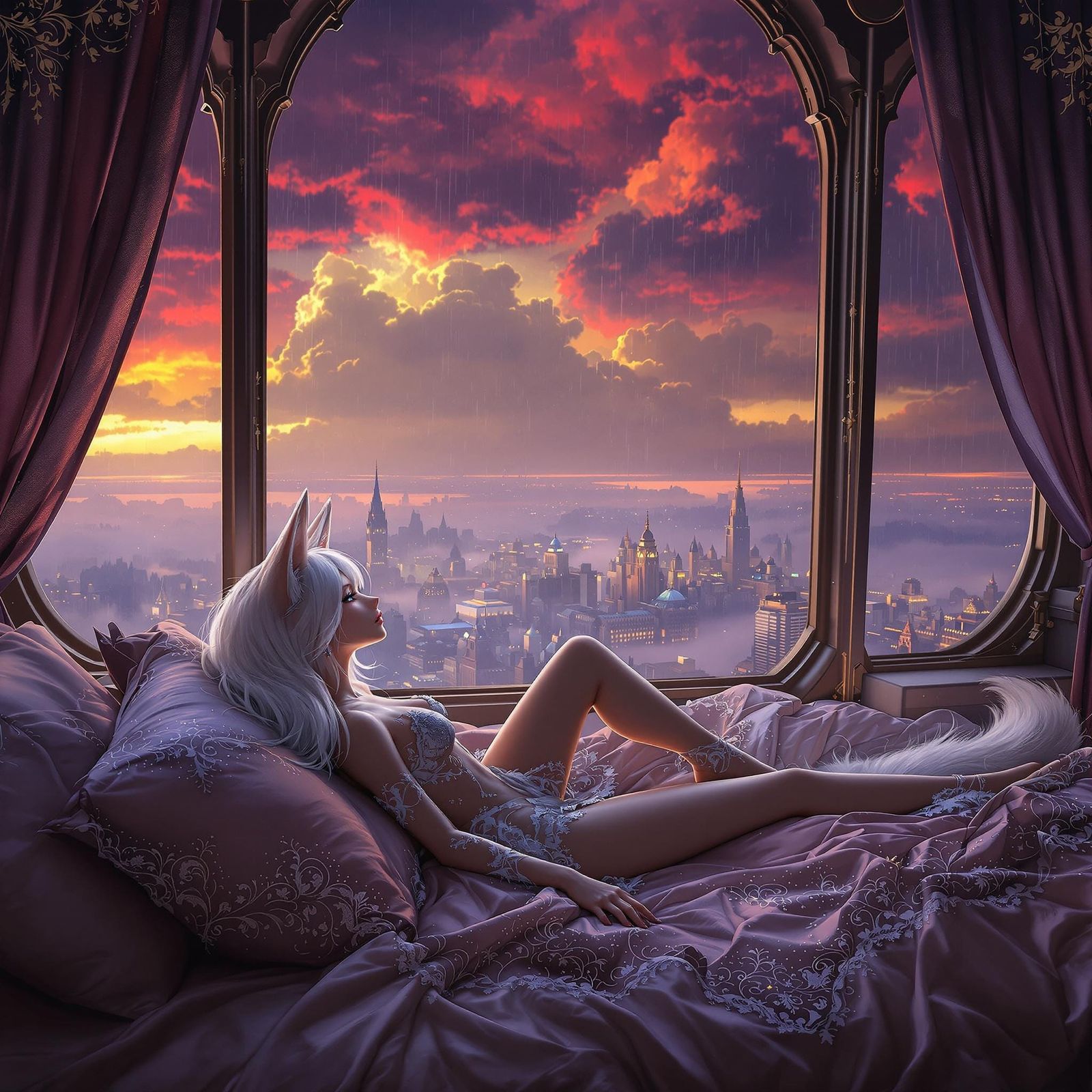 Fox Girl in Cozy Zeppelin Bedroom - AI Art