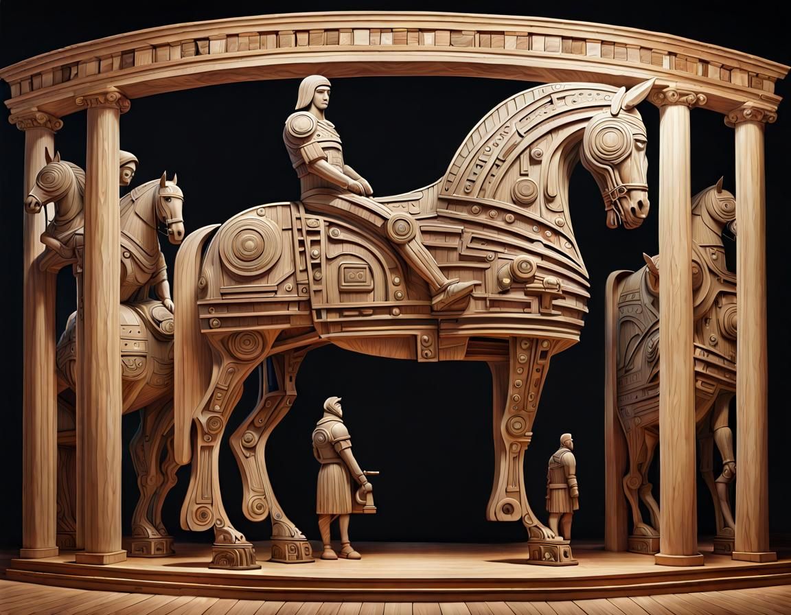 Trojan Horse wooden sculpture - AI Generated Artwork - NightCafe Creator