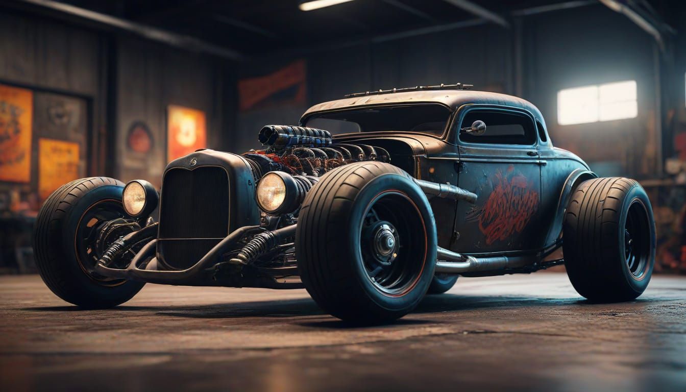 Futuristic Rat Rod Concept Art with Anime Characte... - AI Art