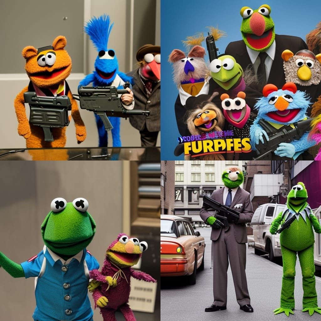 muppets with sub machine guns - AI Generated Artwork - NightCafe Creator