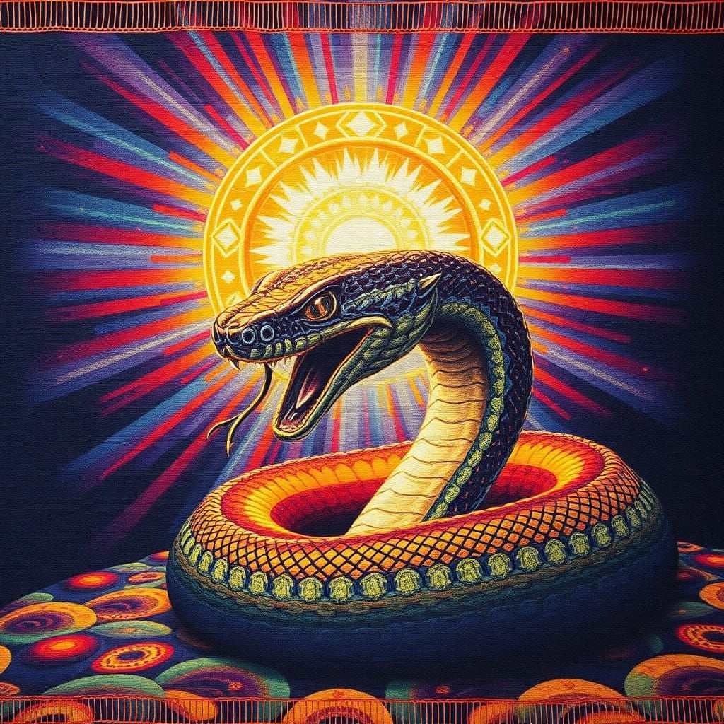 Surreal Metal Viper Emerge from Vibrant Tapestry - AI Art