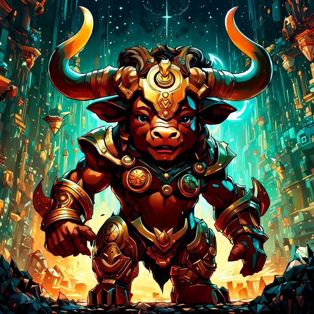 adorable (baby minotaur:1.6), baby minotaur, glowing reflecting eyes ...