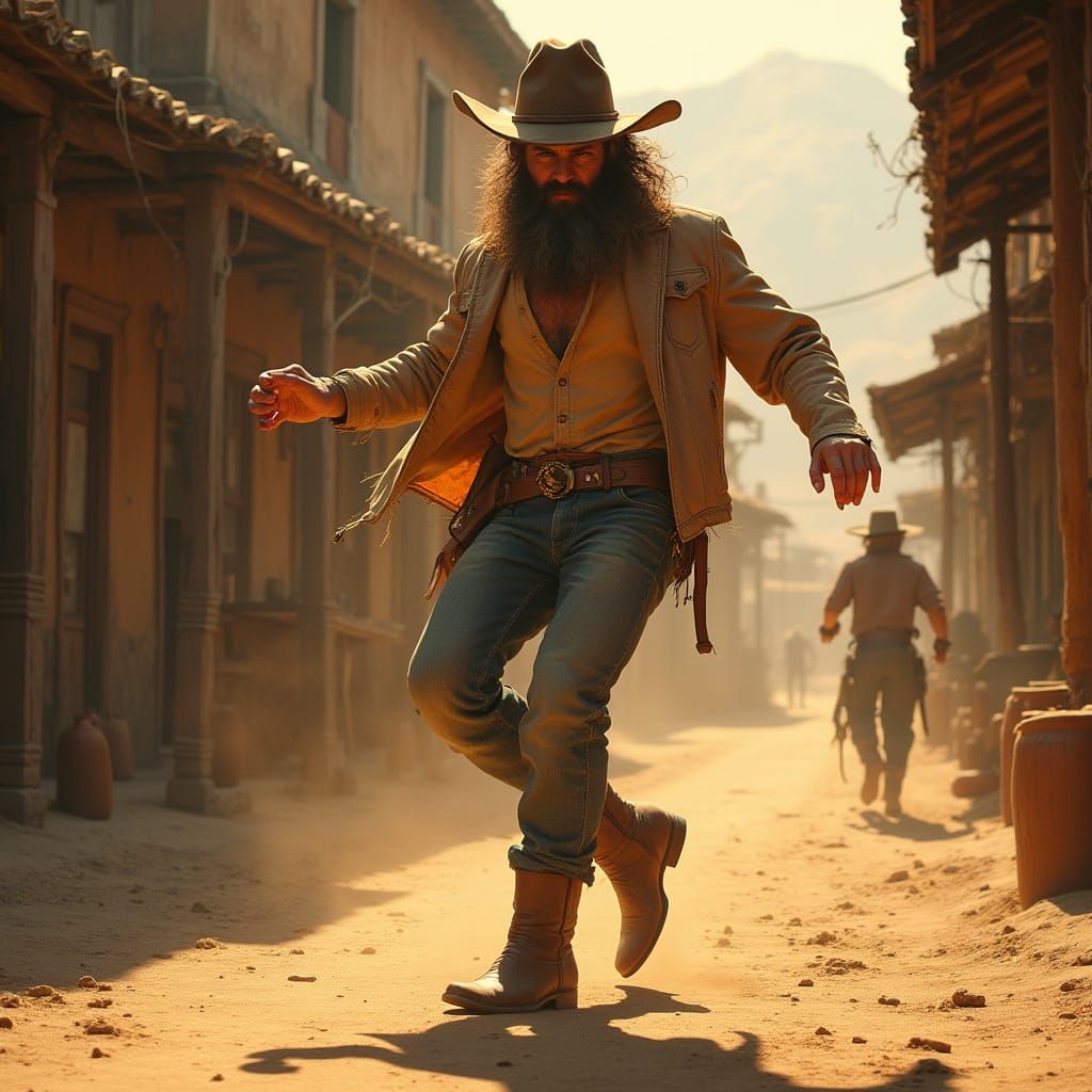 Dancing Stetson Man - Rugged Saloon Dancer in Gritty Realism