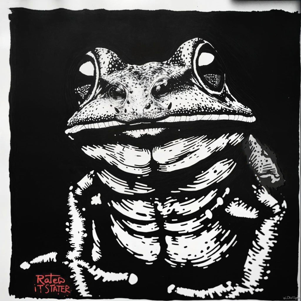 The Frog - Stunning Abstract Frog Portrait in Wood Cut Styl...