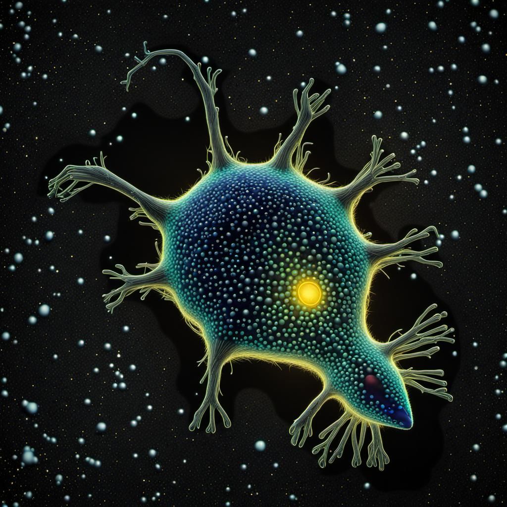 scanning electron microscopy SEM Image of neon colorful mouse amoebas ...