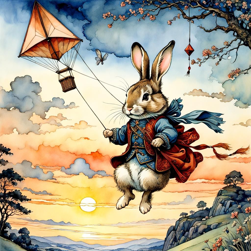Kite Rabbit Hilltop Breezy - AI Generated Artwork - NightCafe Creator