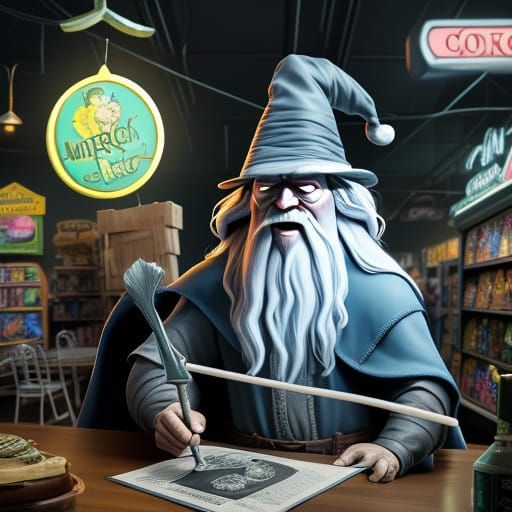 Gandalf in a Bright Neon Margarine Commercial - AI Art