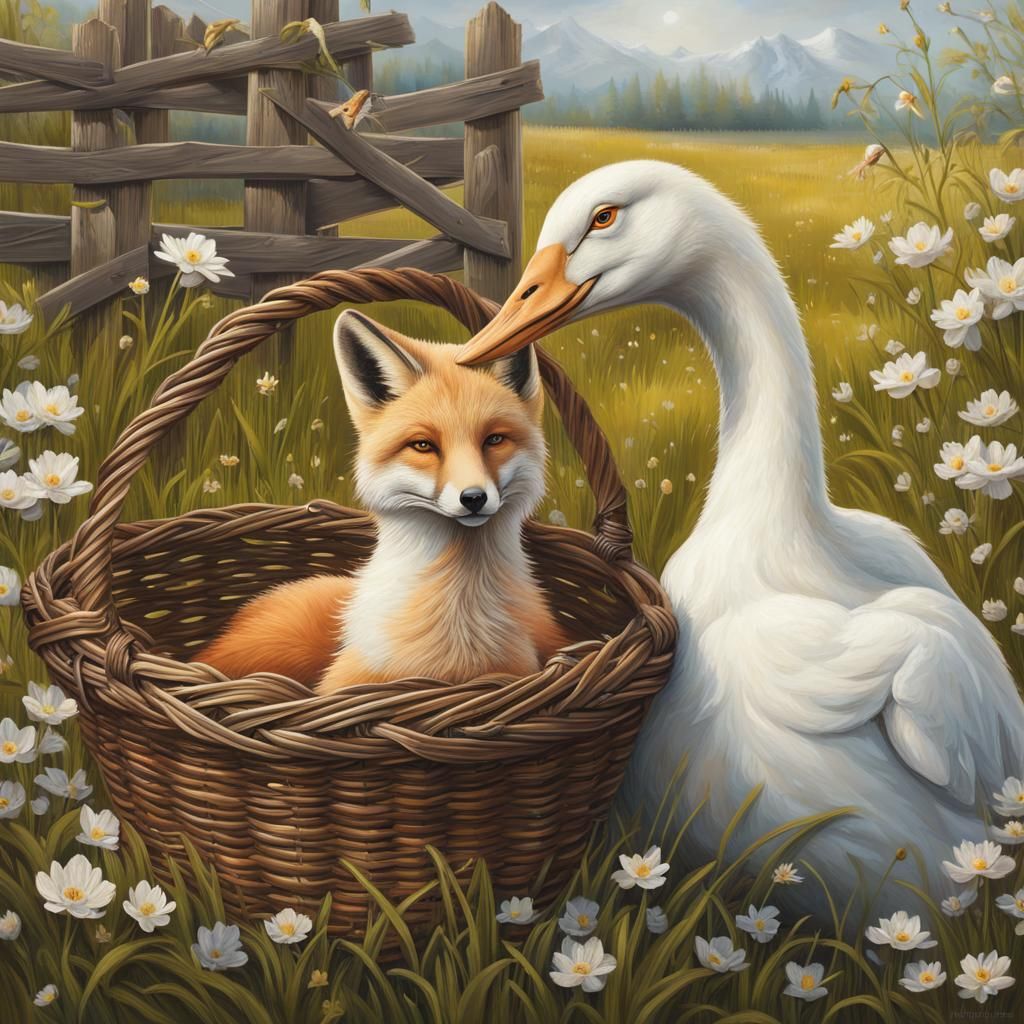 Unusual friendship, fox and goose - AI Generated Artwork - NightCafe ...